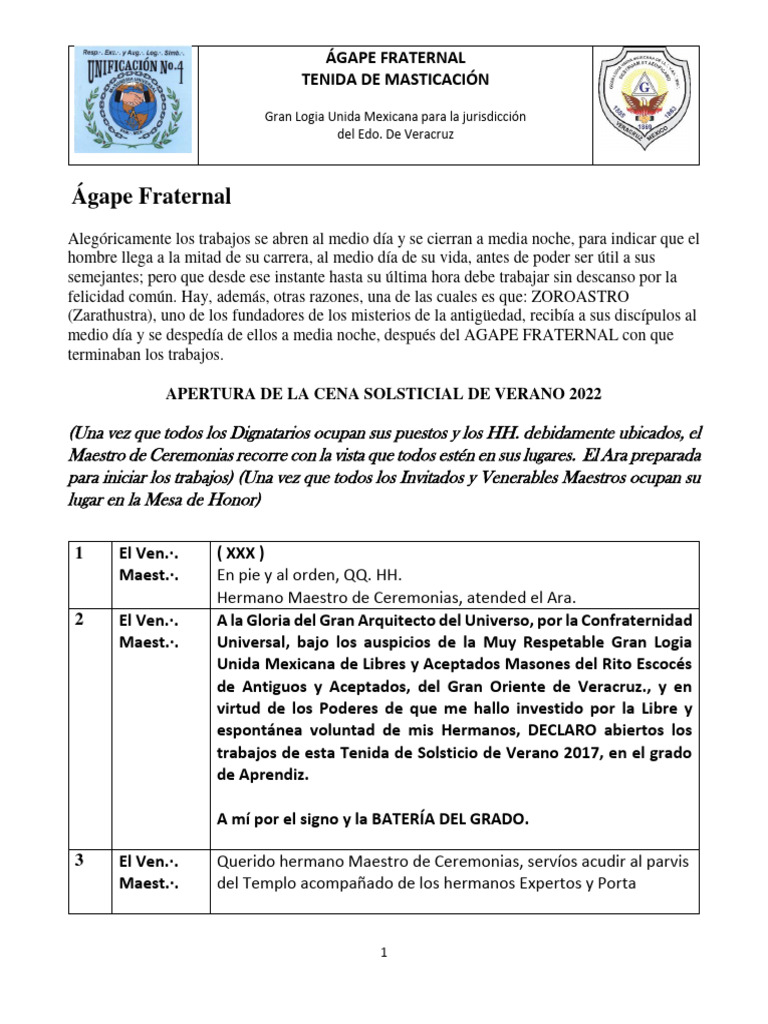 LITURGIA CENA SOLSTICIAL 2022 (Copia) - 1 | PDF | Masonería | México