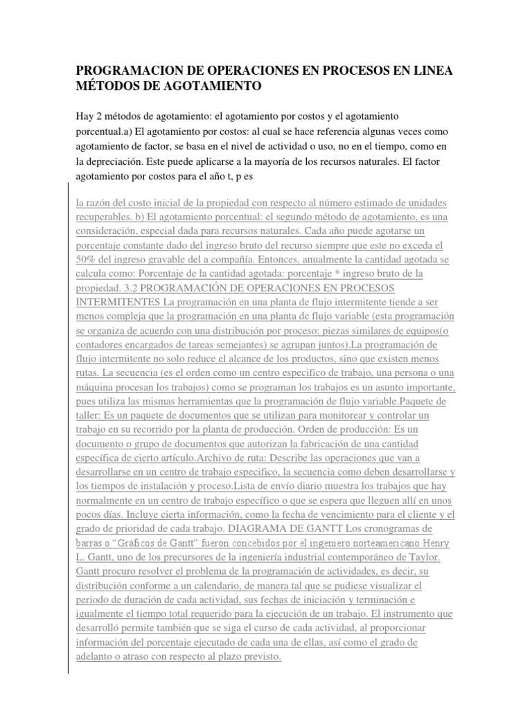 Programacion de Operaciones en Procesos en Linea Métodos de Agotamiento | PDF | Informática y ...