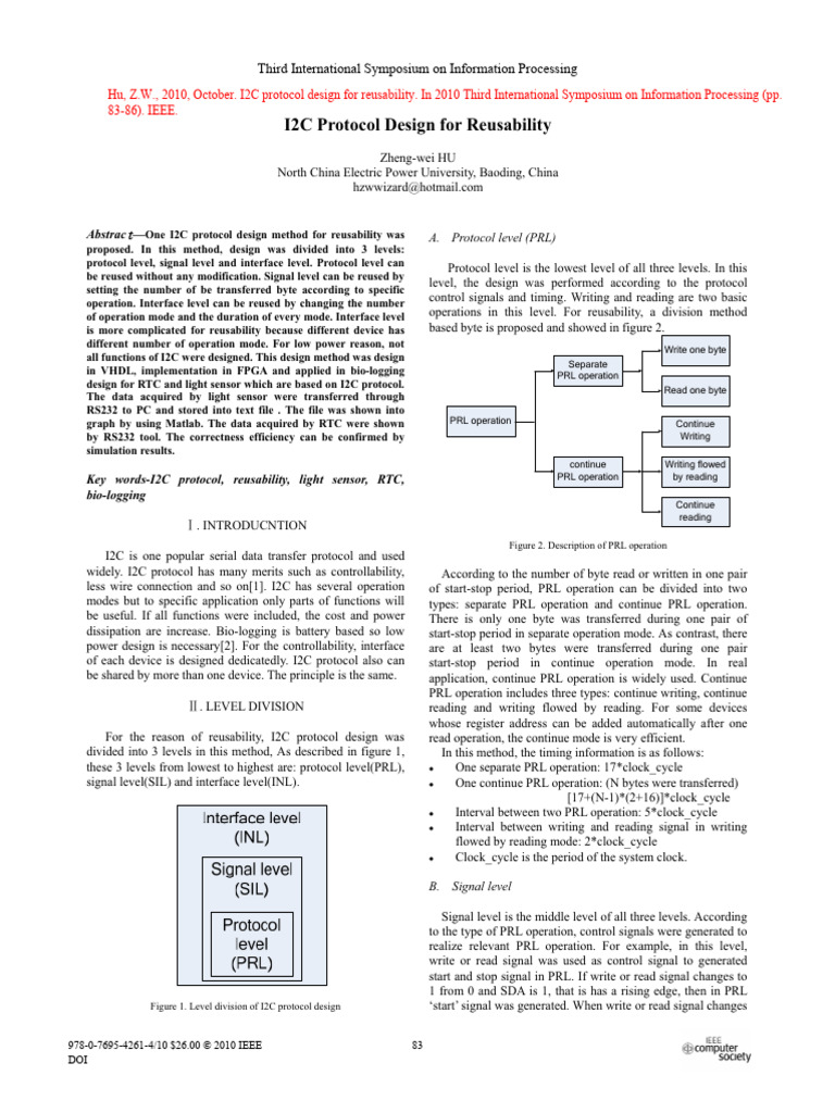 I2C Protocol Design For Reusability: Third International Symposium On Information Processing ...