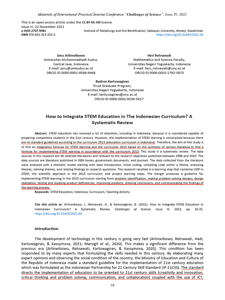 How To Integrate Stem Education In Indonesian Curriculum Pdf