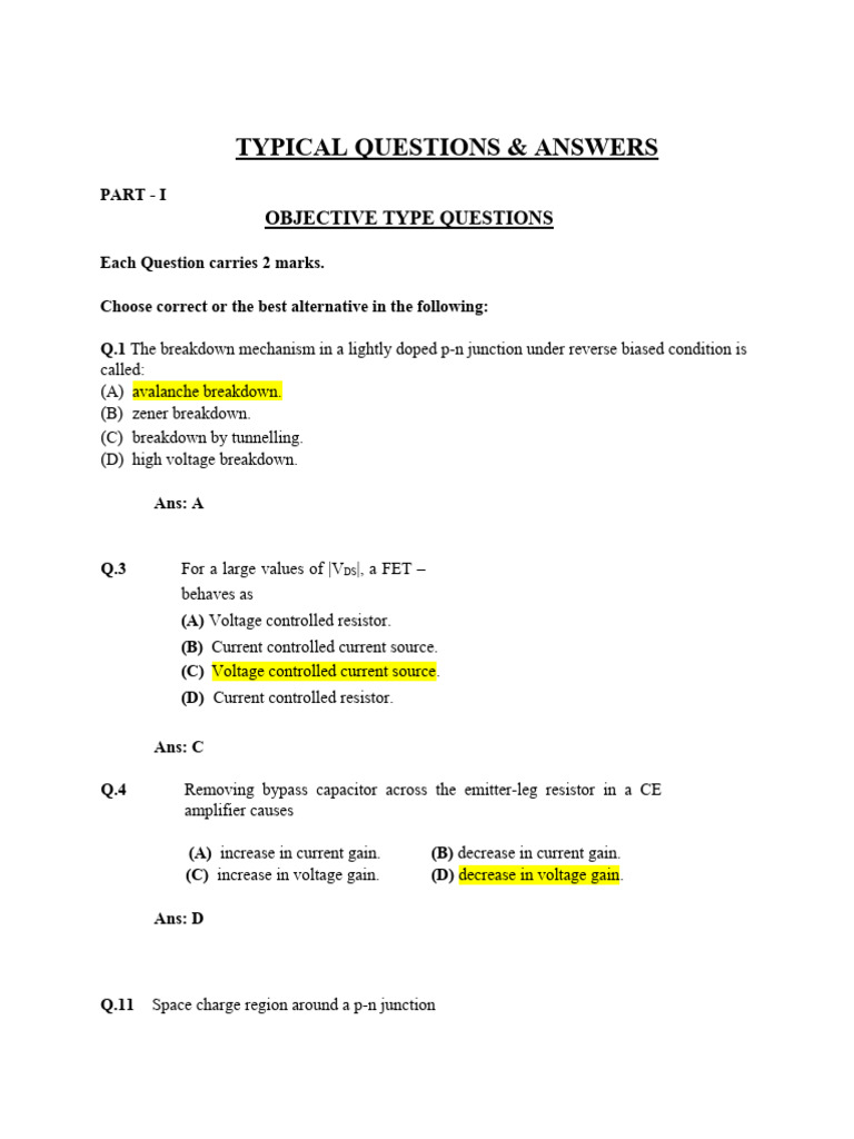 Applied Multiple Choice - Typical Questions | PDF | Amplifier | Field Effect Transistor
