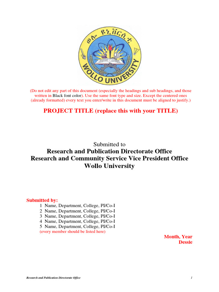 Wollo University Research Proposal Template | PDF | Methodology | Knowledge