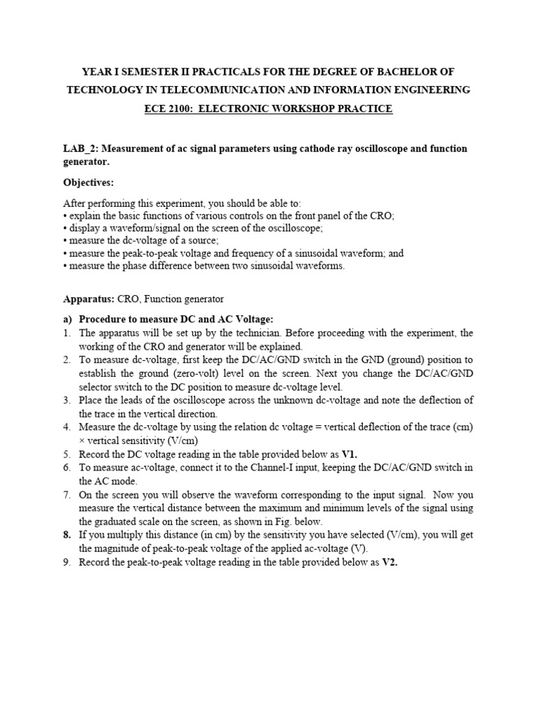 Lab 2 Measurement Of Ac Signal Parameters Using Cro And Function 5746