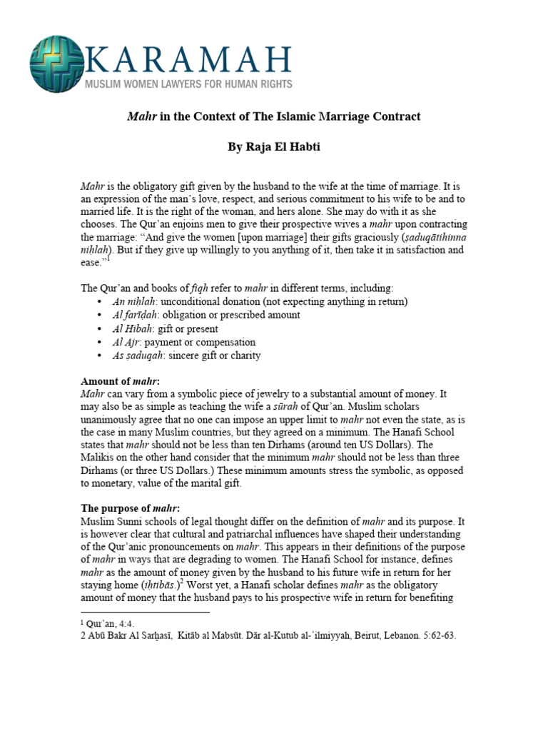 Mahr in The Context of The Islamic Marriage Contract | Download Free ...