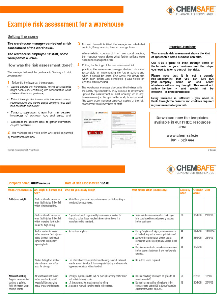CHEMSAFE Warehouse Risk Assessment Example | PDF | Risk | Forklift CHEMSAFE Warehouse Risk Assessment Example | PDF | Risk | Forklift