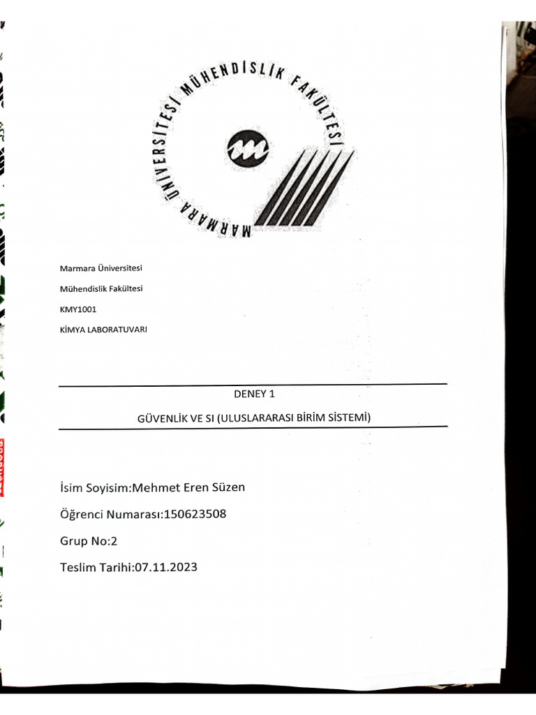 Kimya Lab Deney 1 20231107 12.07.13 | PDF