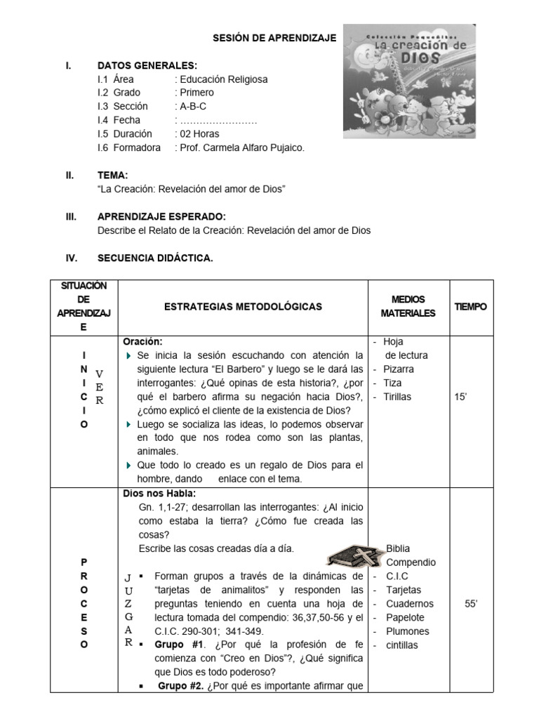SESIÓN DE APRENDIZAJE La Creacion | PDF | Dios | Deidad creadora