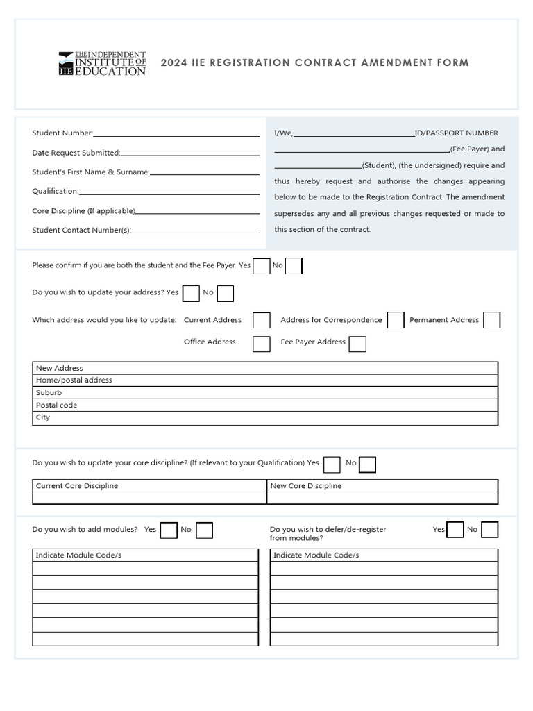 IIE Amendment Form 2024 | PDF | Debit Card | Payments