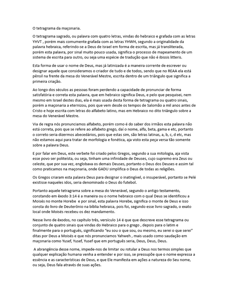 Tetragrama Sagrado na Maçonaria | PDF | YHWH | Deus