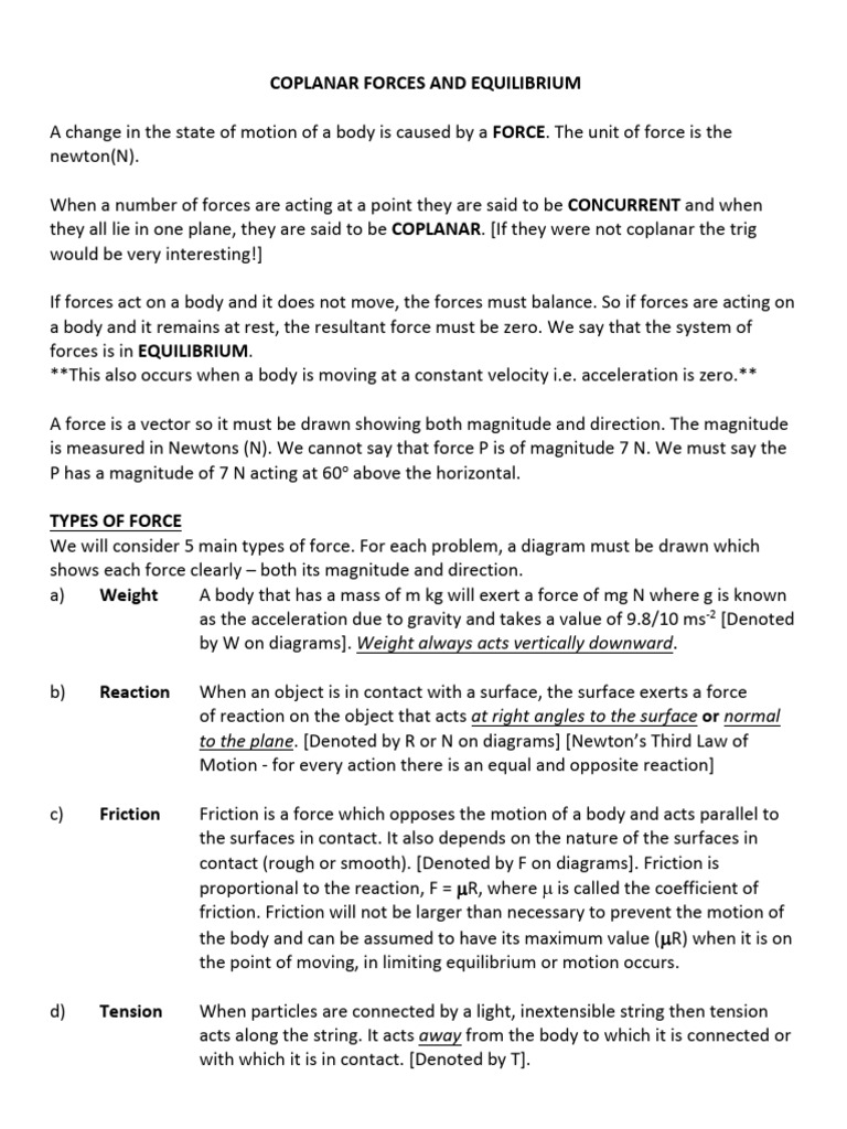 Coplanar Forces and Equilibrium | PDF | Force | Friction