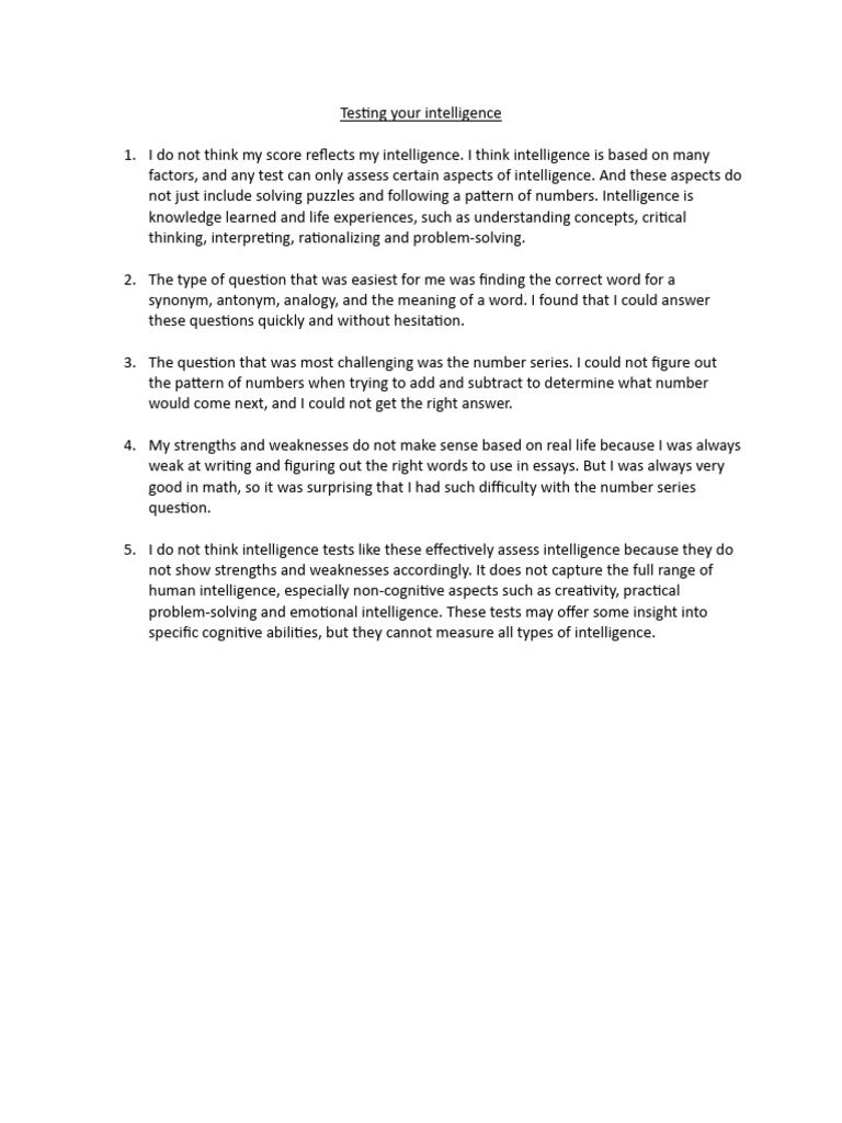 Testing Your Intelligence | PDF | Science & Mathematics
