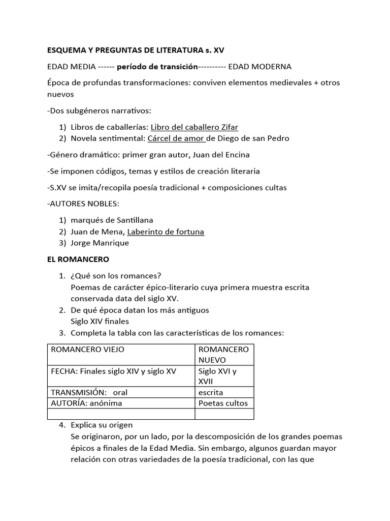 PREGUNTAS DE LITERATURA S. XV | PDF | Poesía