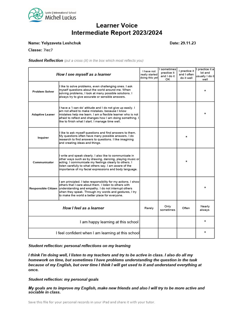 Learner Voice 23-24 Template | PDF | Learning | Cognitive Psychology