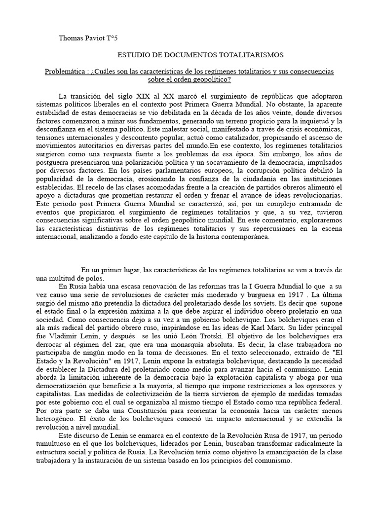 Thomas Paviot T Deber Historia TOTALITARISMOS | PDF | Fascismo ...