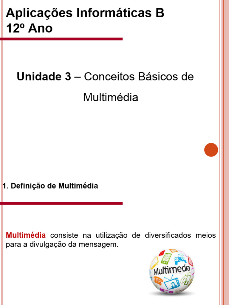 unidade 3 - Conceitos básicos de Multimédia | PDF | Sinal Analógico | Eletrônicos