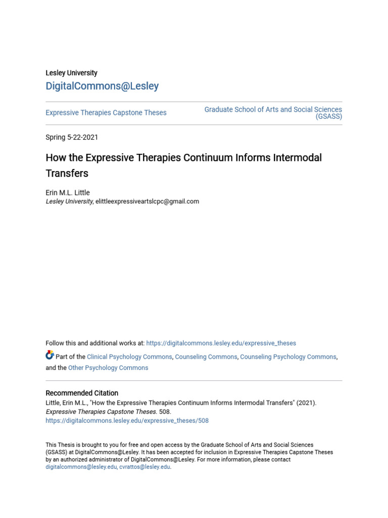 How the Expressive Therapies Continuum Informs Intermodal Transfe | PDF ...