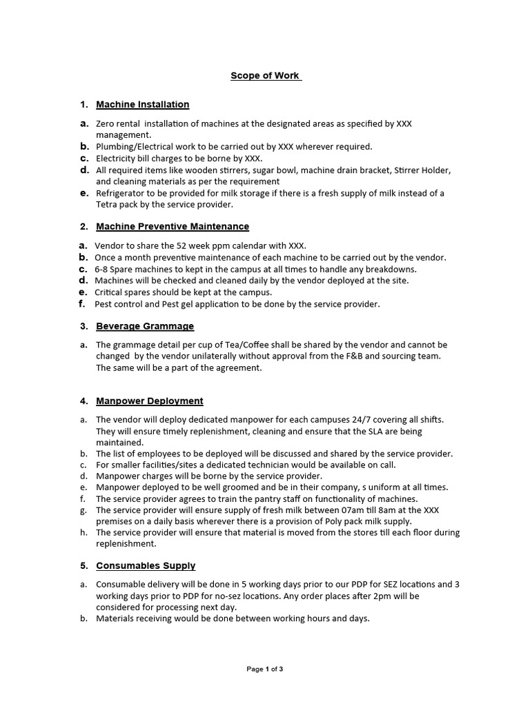 Tea Coffee Vendor Scope of Work | PDF | Tea | Coffee