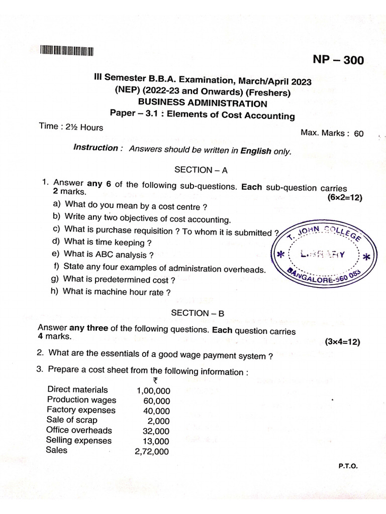Elements of Cost Accounting (Nep) 3RD Sem | PDF