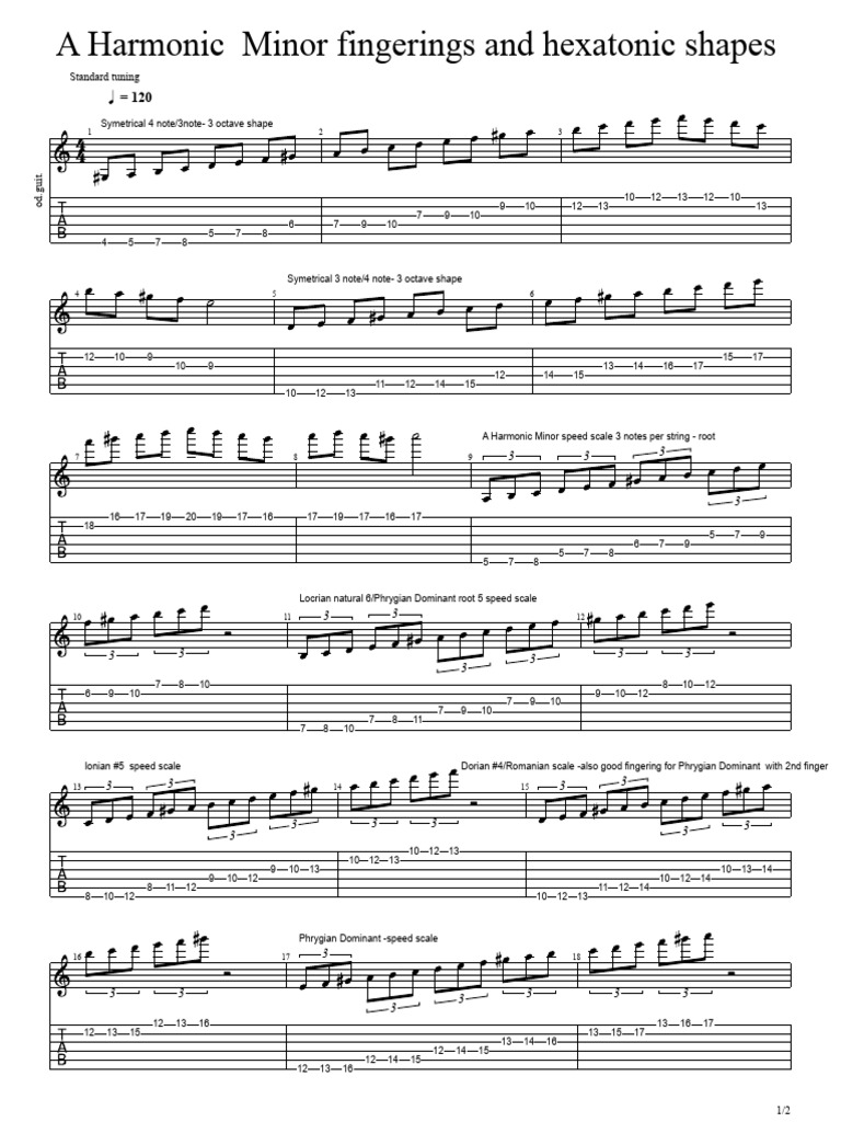 A Harmonic Minor Fingerings and Hexatonic Sha | PDF | Minor Scale | Scale (Music)