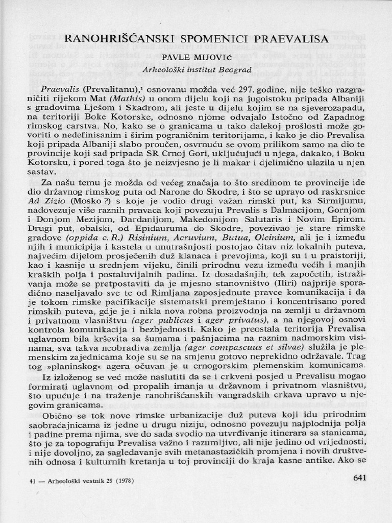 Pavle Mijović Ranohrišćanski Spomenici Praevalisa | PDF