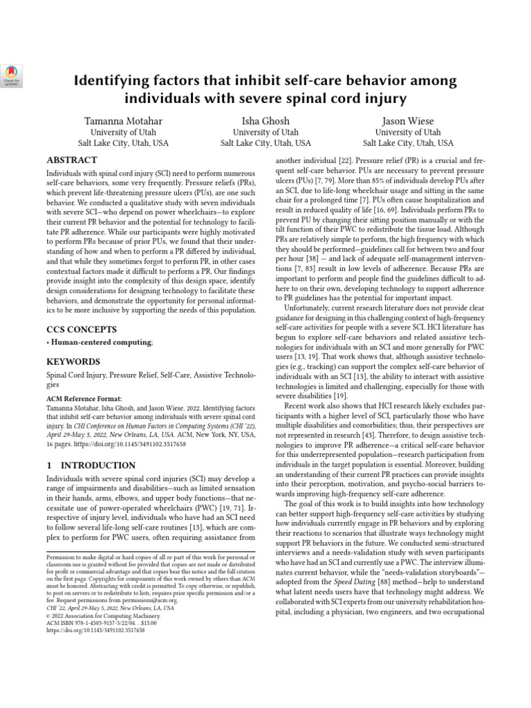 Identifying factors that inhibit self-care behavior among individuals ...