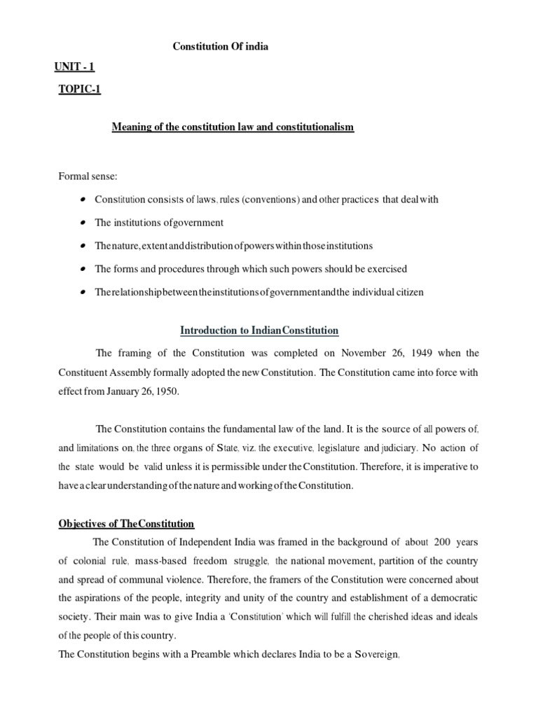COI Notes | PDF | Partition Of India | Constitution