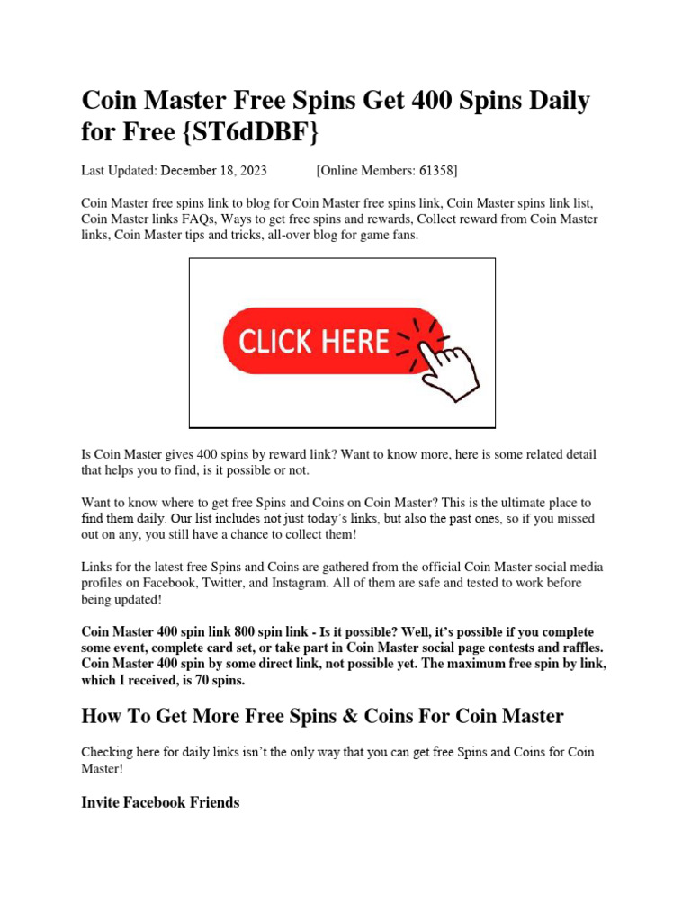 Coin Master Free Spins Get 400 Spins Daily For Free (ST6dDBF) | PDF ...