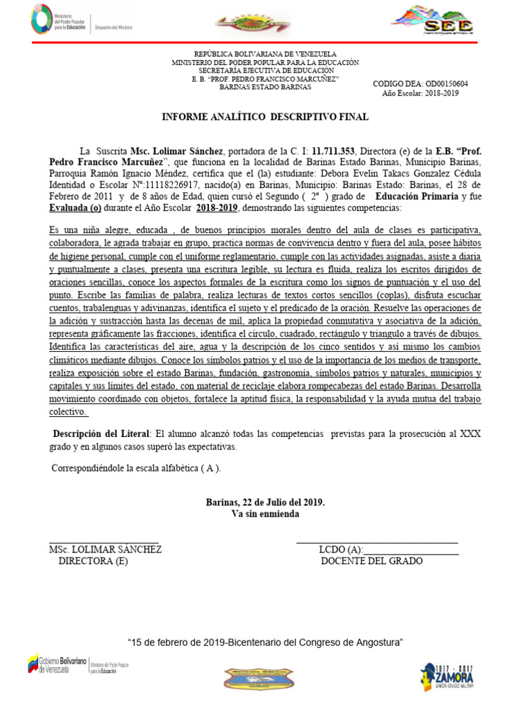 Modelo de Boleta Final | PDF | Puntuación | Educación primaria