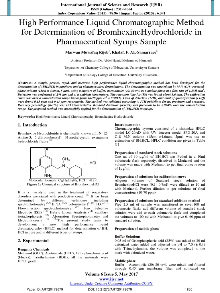 Bromhexine Hydrochloride | PDF | High Performance Liquid Chromatography | Chromatography