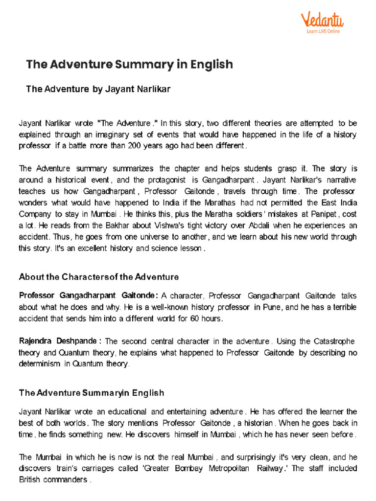 The Adventure Summary in English | PDF