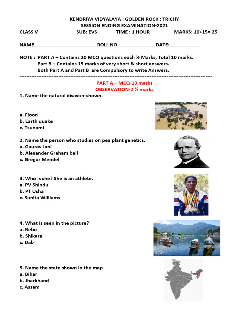 Class 5 EVS Session Exam Paper 2021 | PDF | Diesel Fuel | Petroleum