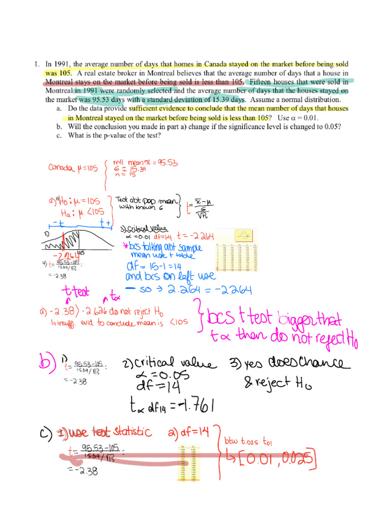 Estimation And Hypothesis Testing Exercices Pdf P Value