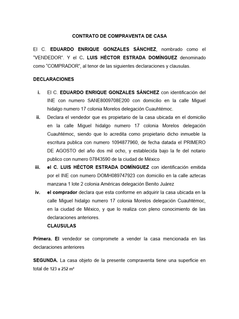 Contrato de Compraventa de Casa | PDF