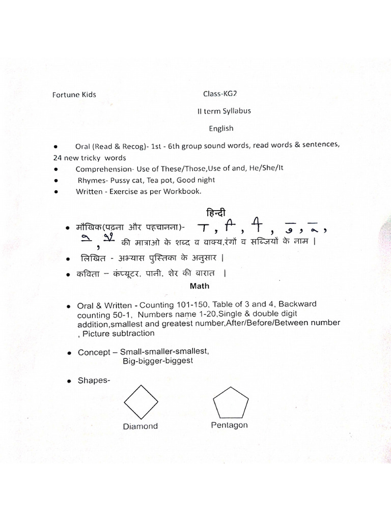KG2 II Term Syllabus | PDF