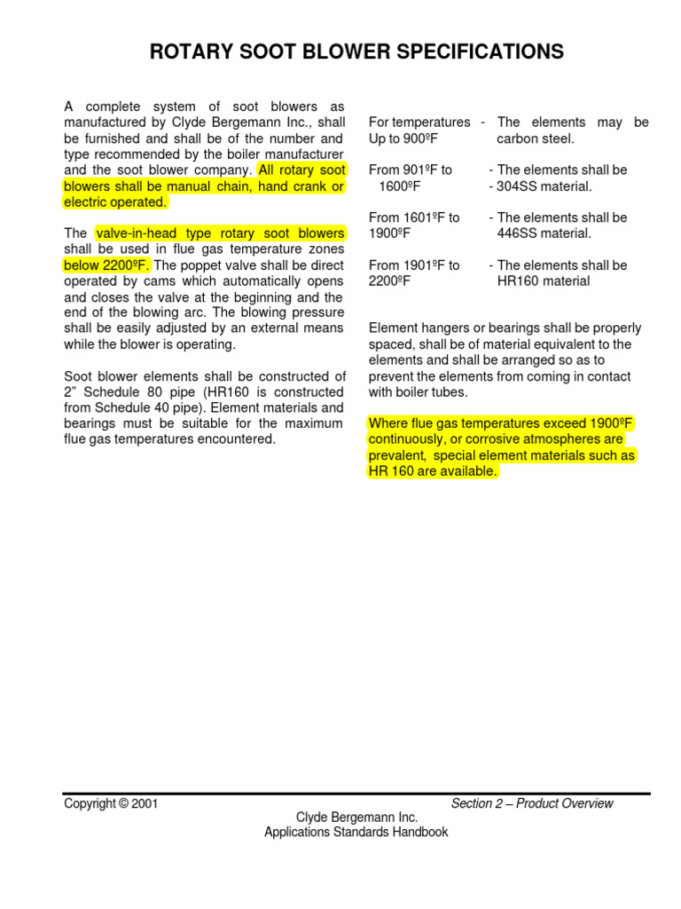 ROTARY SOOT BLOWER SPECIFICATIONS - Description - and - Specifications | PDF | Boiler | Steel
