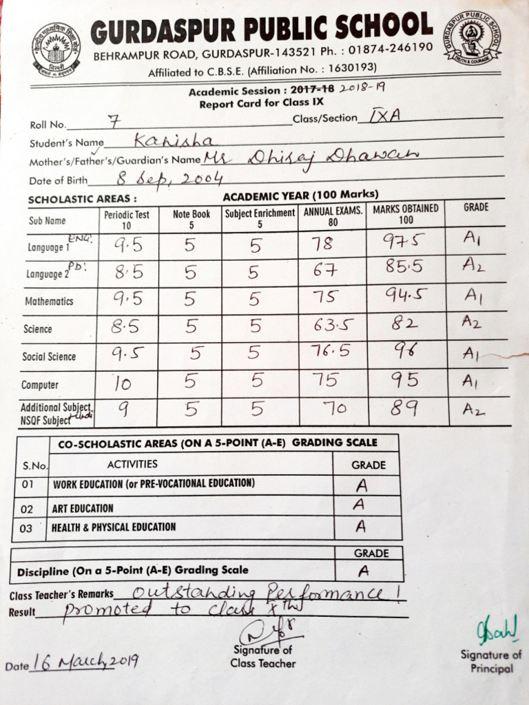 Grade 9th Marksheet | PDF