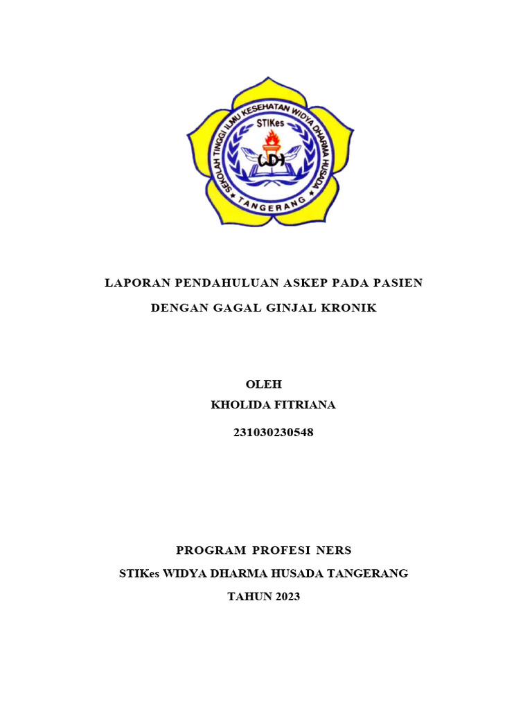 Laporan Pendahuluan Askep Pada Pasien Dengan Cronic Kidney Disease Stase KMB MG 1 | PDF
