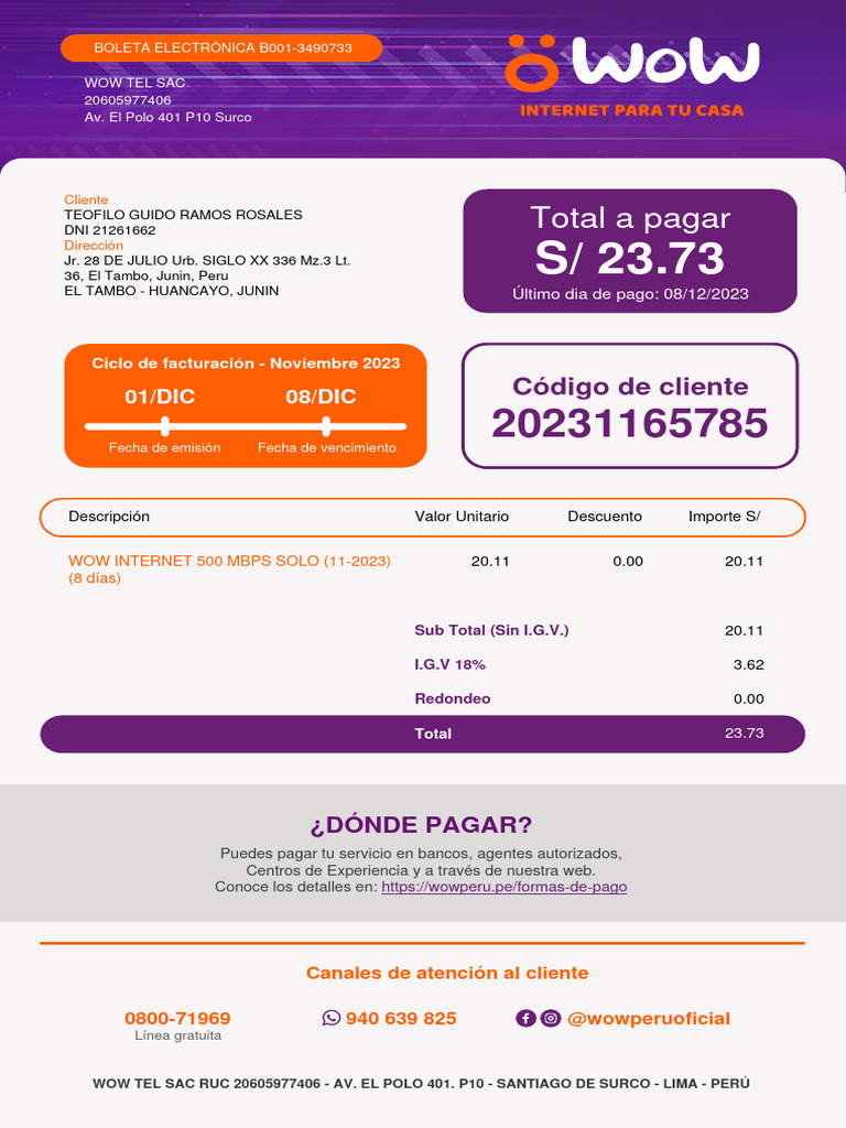 Total A Pagar: Código de Cliente | PDF