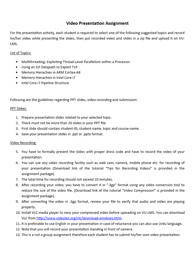 Video Presentation Guidelines | PDF | Video | Zip (File Format)