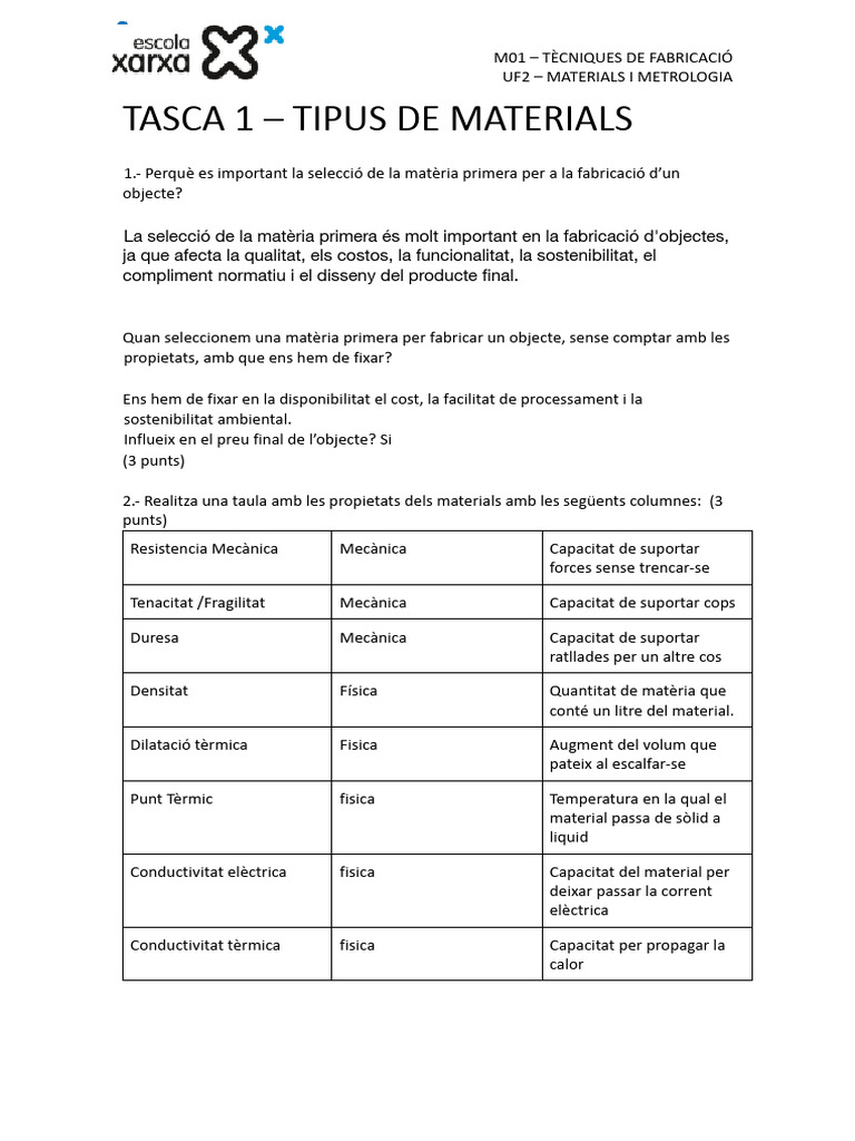 Tasca 1 Tipus de Materials | PDF