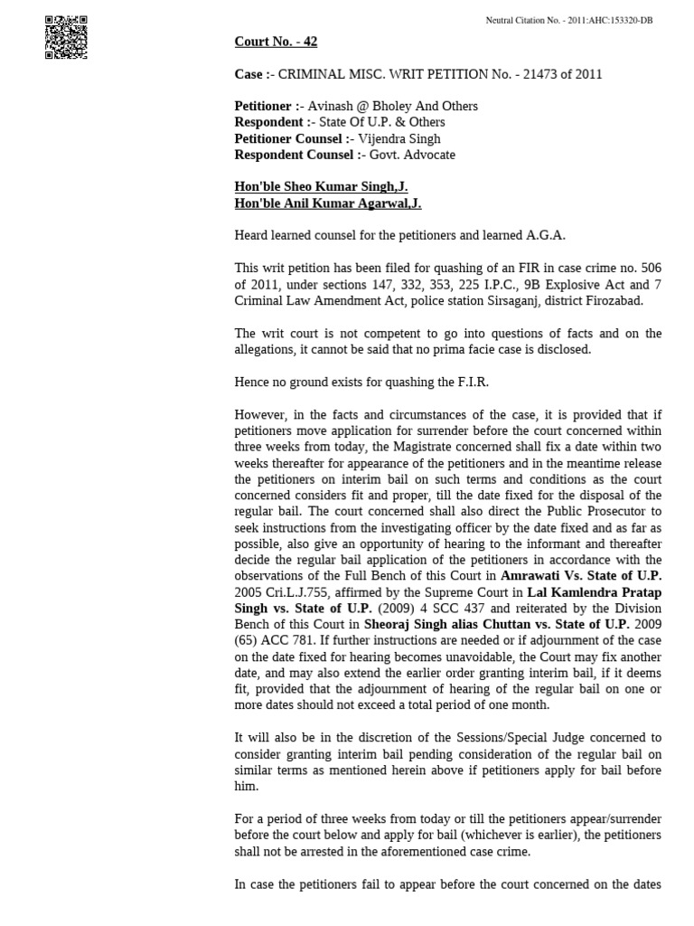 CRLP (A) 21473 2011 | PDF | Bail | Courts