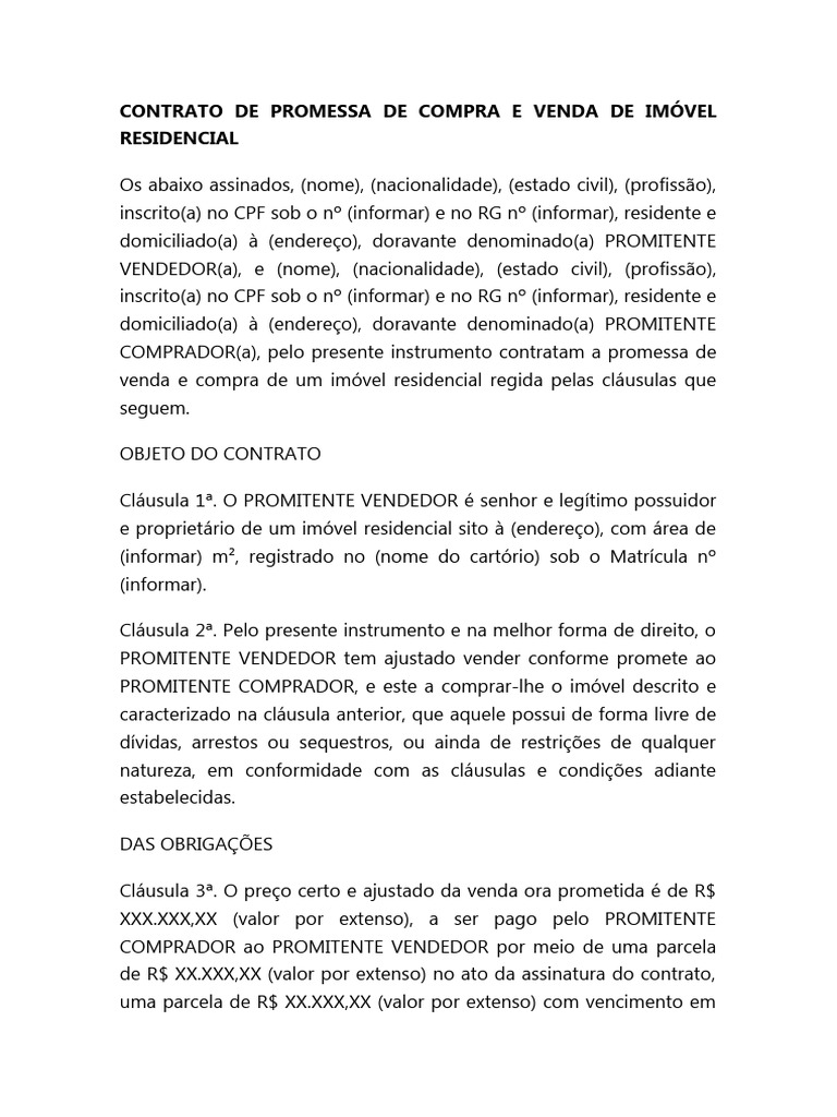 Contrato de Promessa de Compra e Venda | PDF | Indenização | Direito Comum