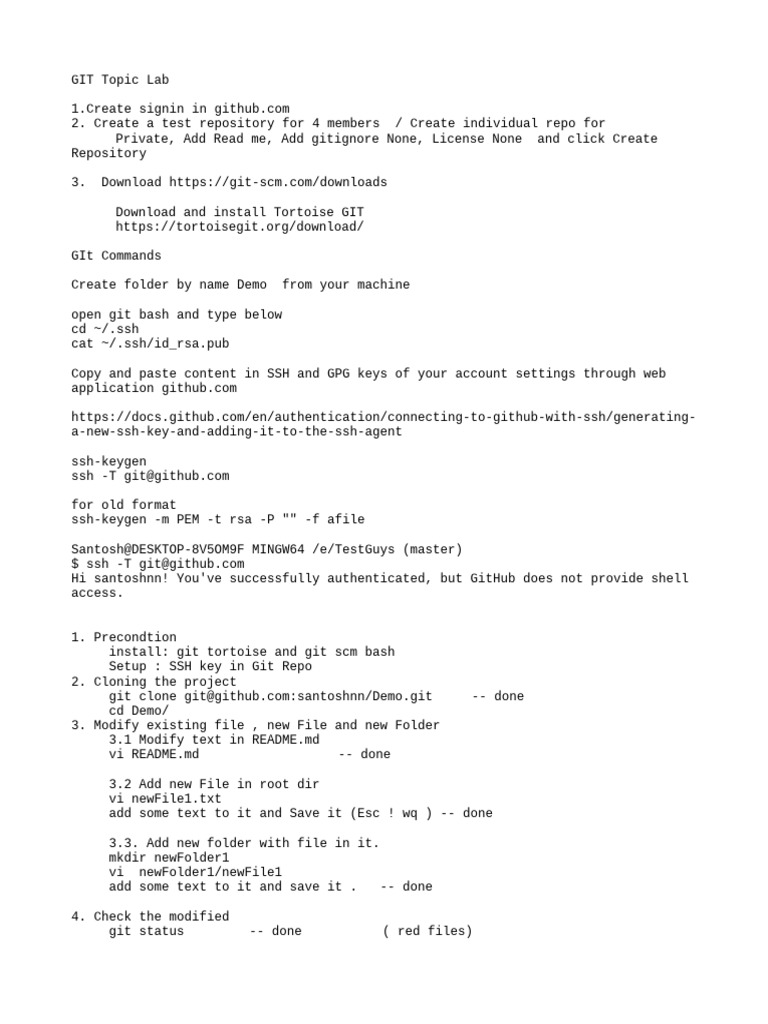 Git Setup And Basic Commands Pdf Computer File Secure Shell 