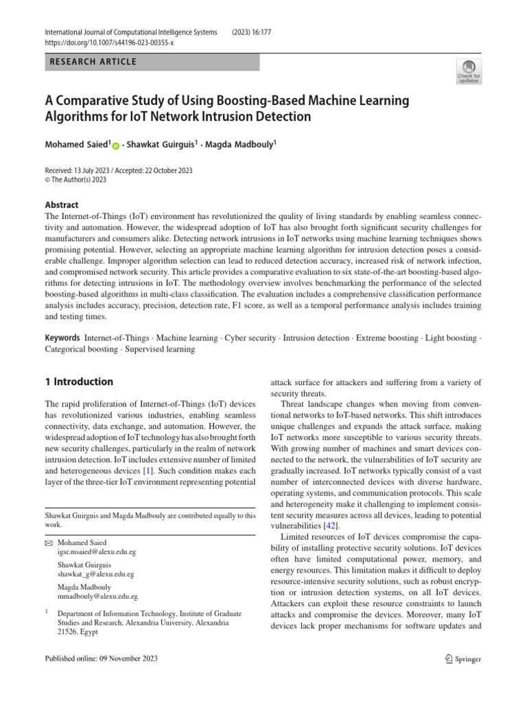 A Comparative Study of Using Boosting-Based Machine Learning Algorithms For Iot Network ...