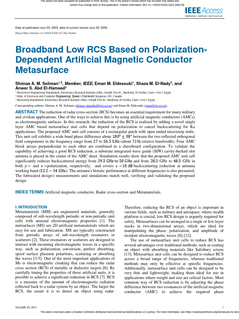 Broadband Low Rcs Based On Polarization Pdf Antenna Radio Metamaterial