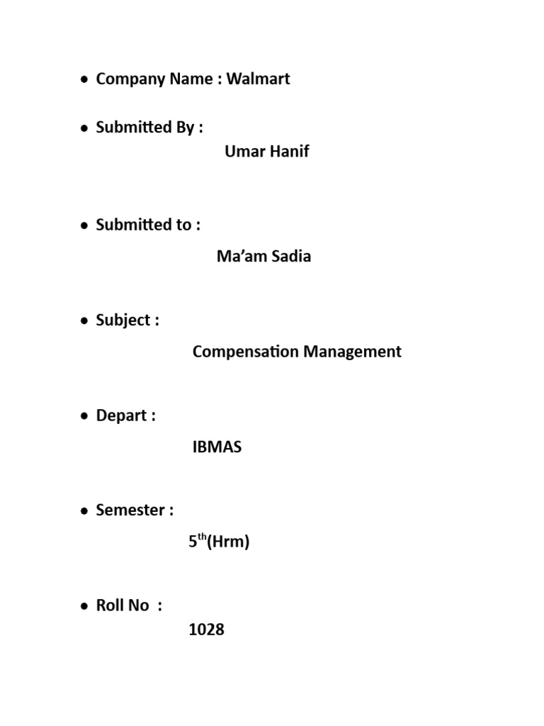 Compensation Management Project | PDF | Walmart | Employment