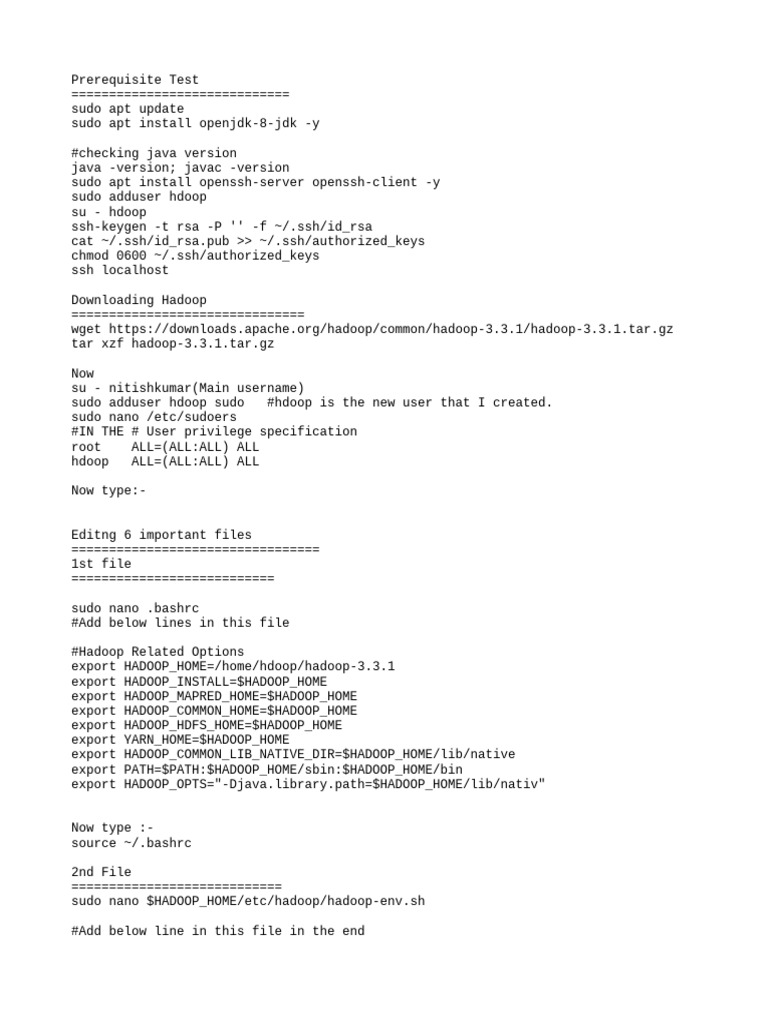 Nitish Steps To Install Hadoop | PDF | Apache Hadoop | Sudo