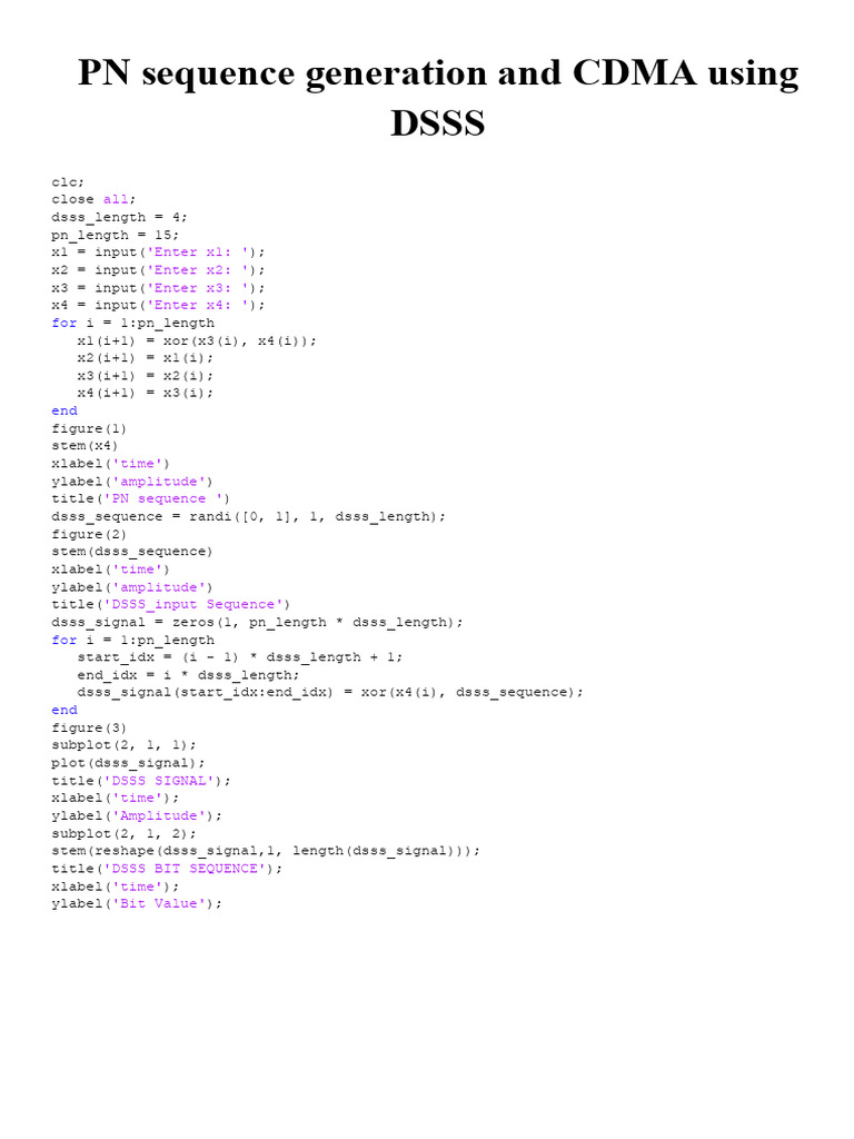 PN Sequence Generation and CDMA Using Dsss | PDF