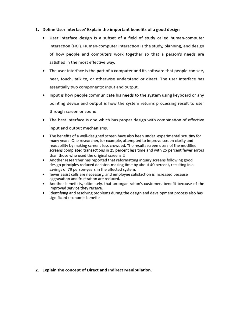 Define User Interface? Explain The Important Benefits of A Good Design ...