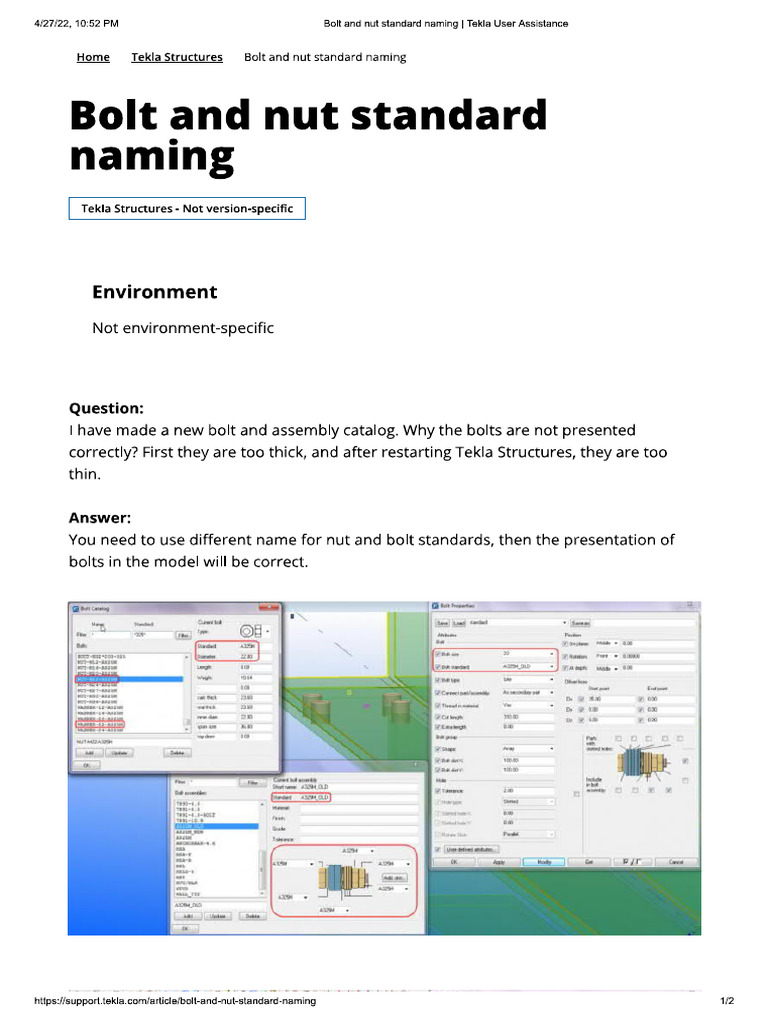 Bolt and Nut Standard Naming - Tekla User Assistance | PDF